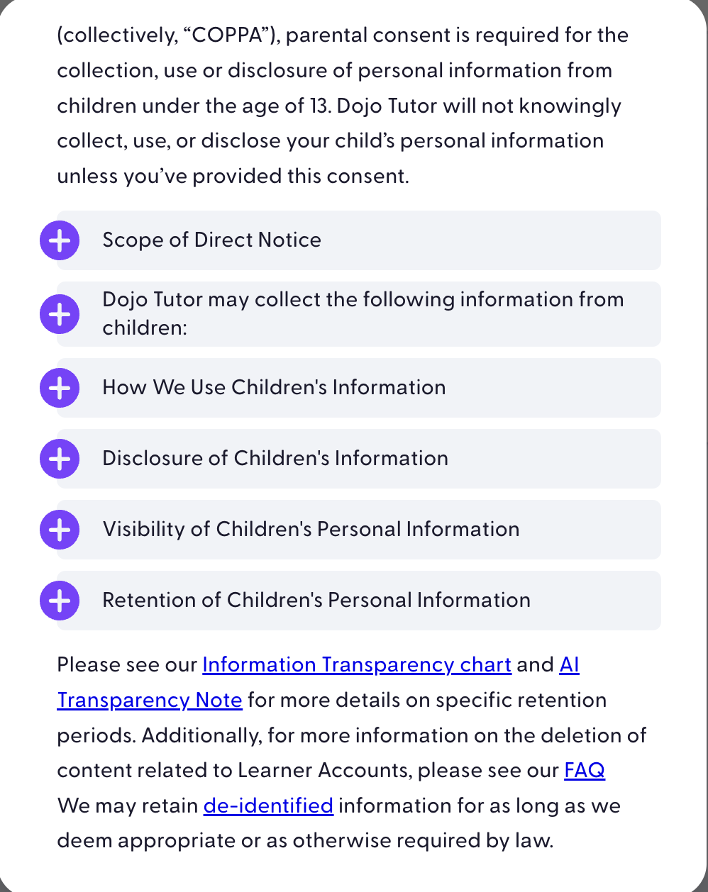 What consent must parents give for their child to use Dojo Tutoring ...