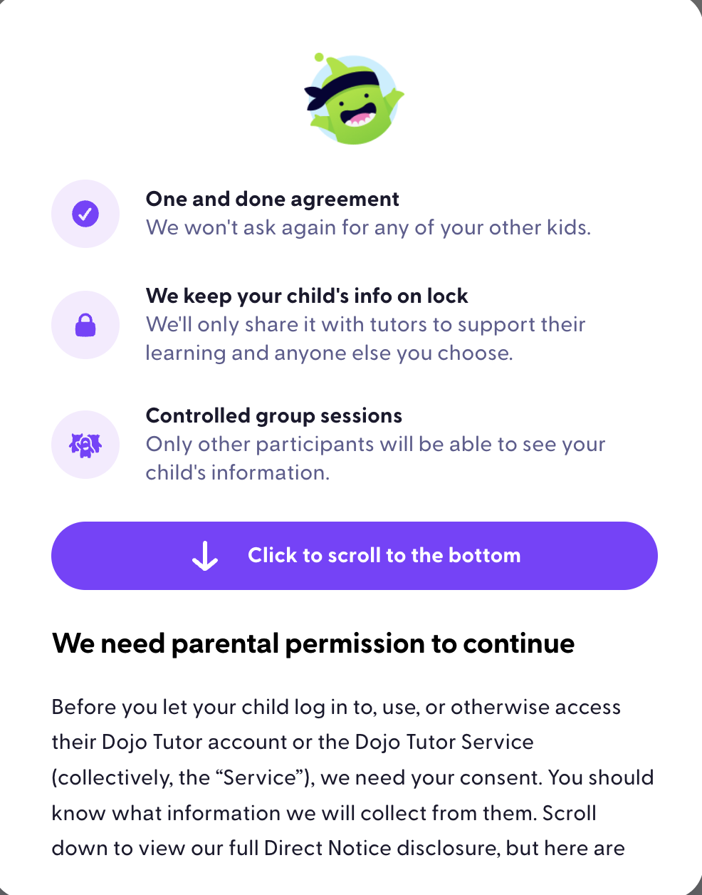 What consent must parents give for their child to use Dojo Tutoring ...